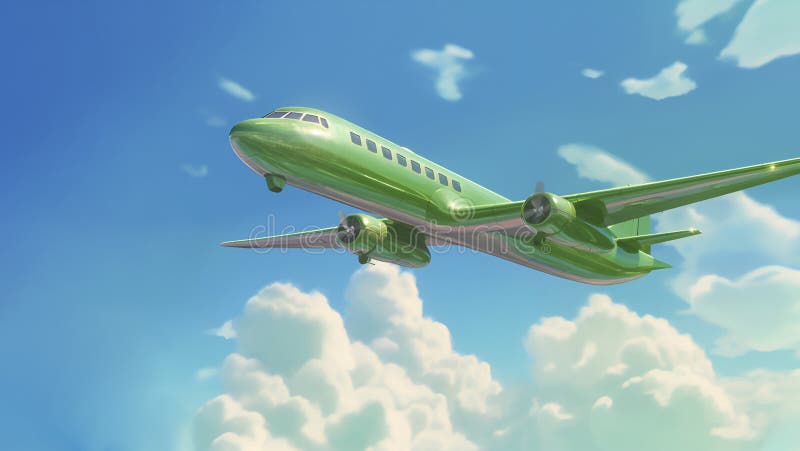 Green Plane Flies in the Sky. Image Generated by AI Stock Illustration ...