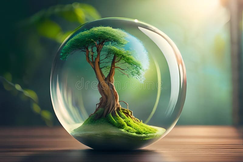 Green Planet Concept - Green Tree in Ptotecting Shell with Sunshine ...