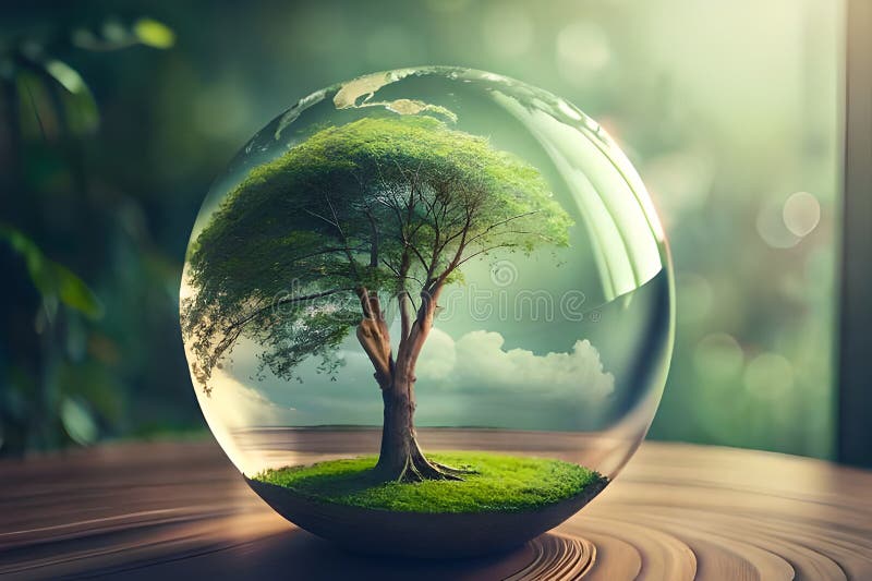Green Planet Concept - Green Tree in Ptotecting Shell with Sunshine ...