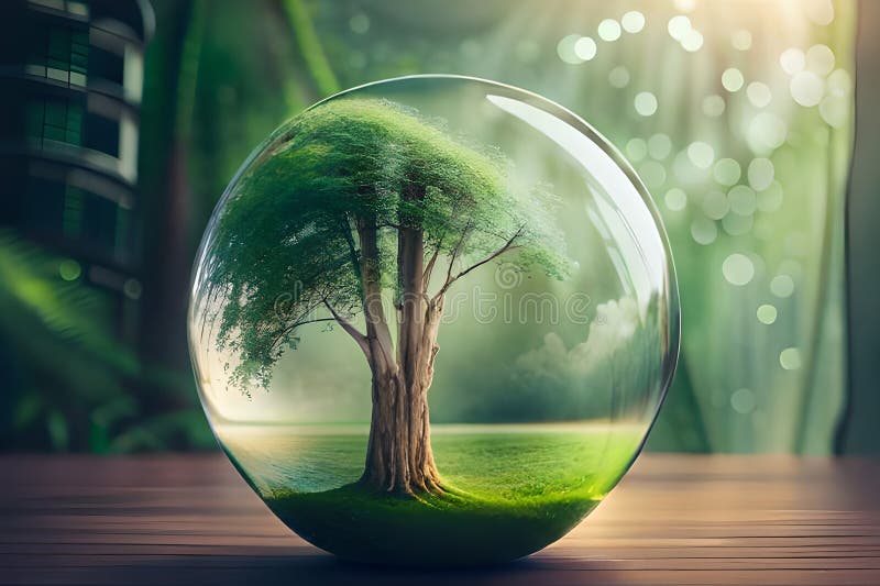 Green Planet Concept - Green Tree in Ptotecting Shell with Sunshine ...