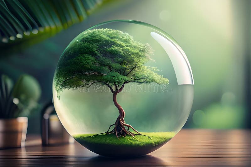 Green Planet Concept - Green Tree in Ptotecting Shell with Sunshine ...