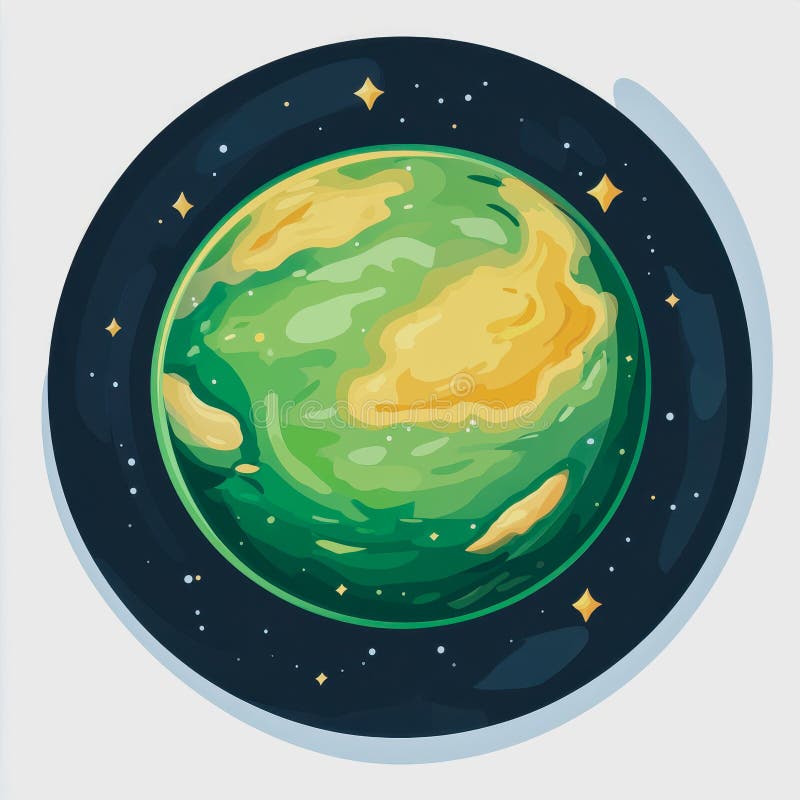 Green Planet Icon with Stars Flat Design on White Background for Eco ...