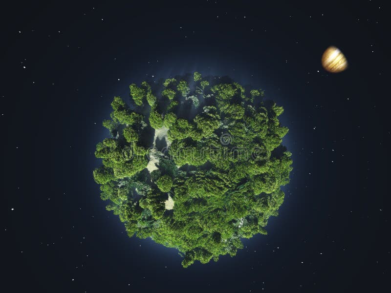 Green Planet in Outer Space Stock Illustration - Illustration of design ...
