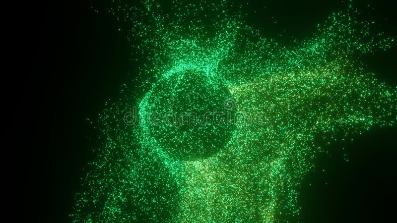 Green Planet of Particles 3d Background. the Sphere Breaks Up into ...