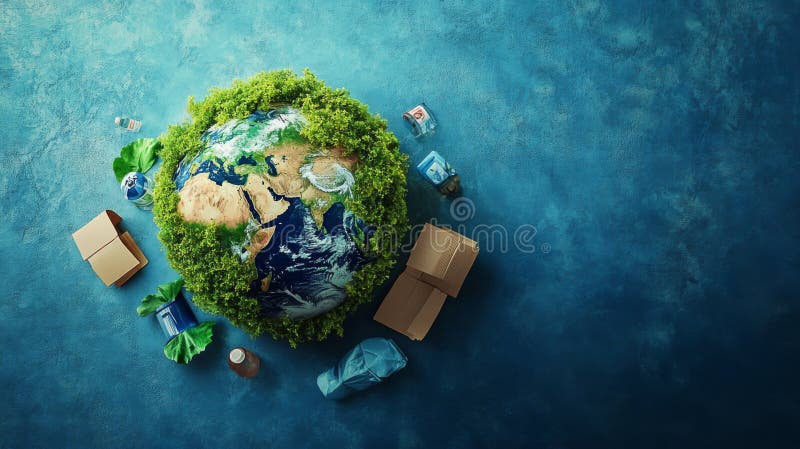 Green Planet Surrounded by Waste Stock Illustration - Illustration of ...