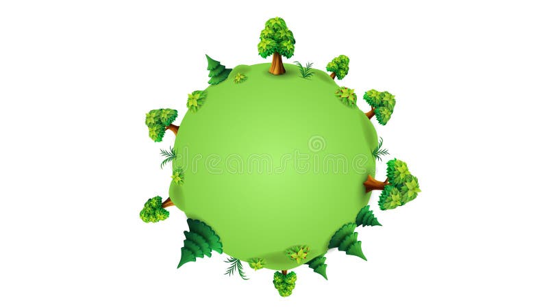 Green Planet with Trees and Shrubs in Cartoon Style. Stock Vector ...
