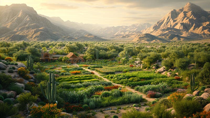 Green plant in desert stock illustration. Illustration of green - 304039807