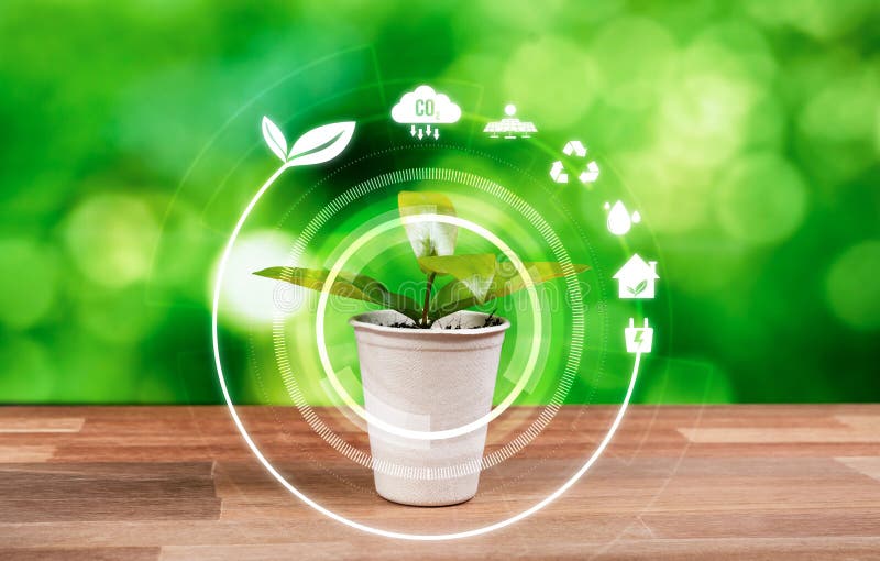 Green Plant with Eco Digital Design Icon Symbolize ESG Commitment ...