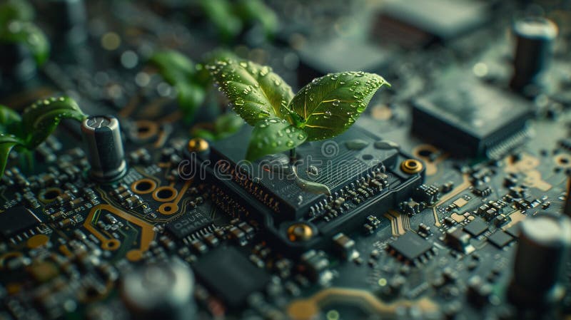 Green Plant Growing in Computer Motherboard Stock Illustration ...