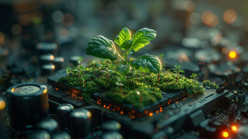Green Plant Growing in Computer Motherboard Stock Photo - Image of ...