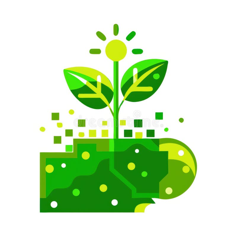Green Plant Growing with Digital Elements, Symbolizing Nature and ...