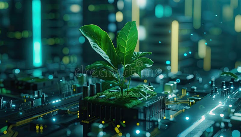 A Green Plant is Growing on a Microchip. Generated AI Stock Photo ...