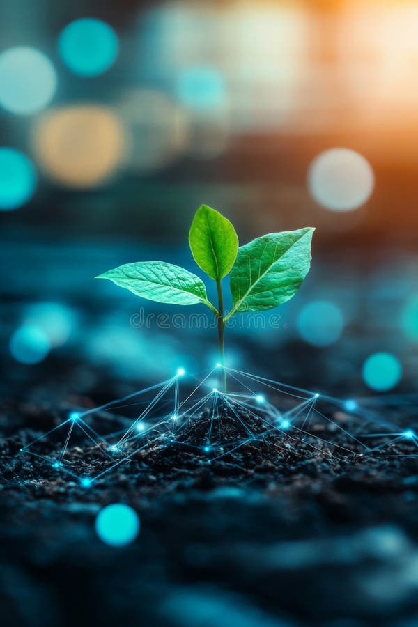 Green Plant Growth with Digital Elements and Bokeh Background Stock ...