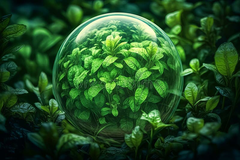 A Green Plant is Inside a Clear Glass Sphere Stock Photo - Image of ...