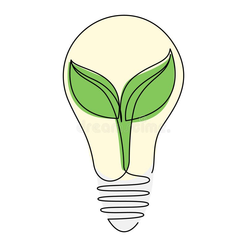 Green Plant Inside Light Bulb Continuous One Line Drawing. Editable ...