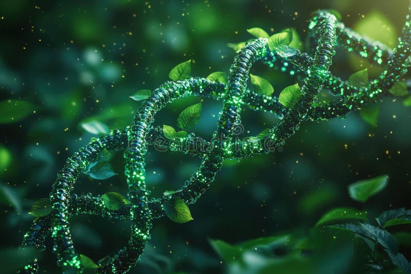 Green Plant Intertwined with DNA Helix, Symbolizing Nature and Science ...