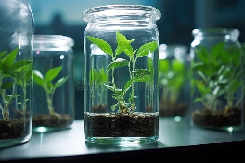 Plant Research, Green Plant in a Glass Jar in a Laboratory. Ecological ...