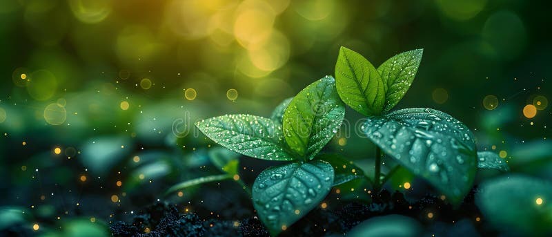 Concept Green Plant Leaves and Digital Network Connections a Background ...