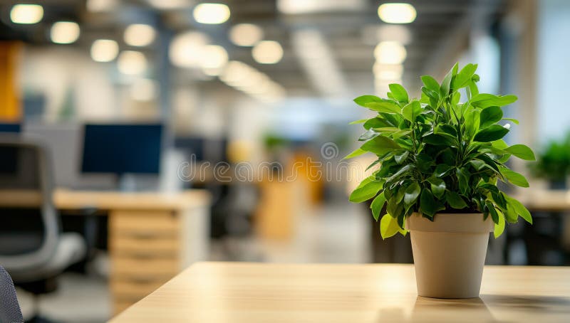 Green Plant in Pot on Office Desk Blurred Background High Quality Image ...