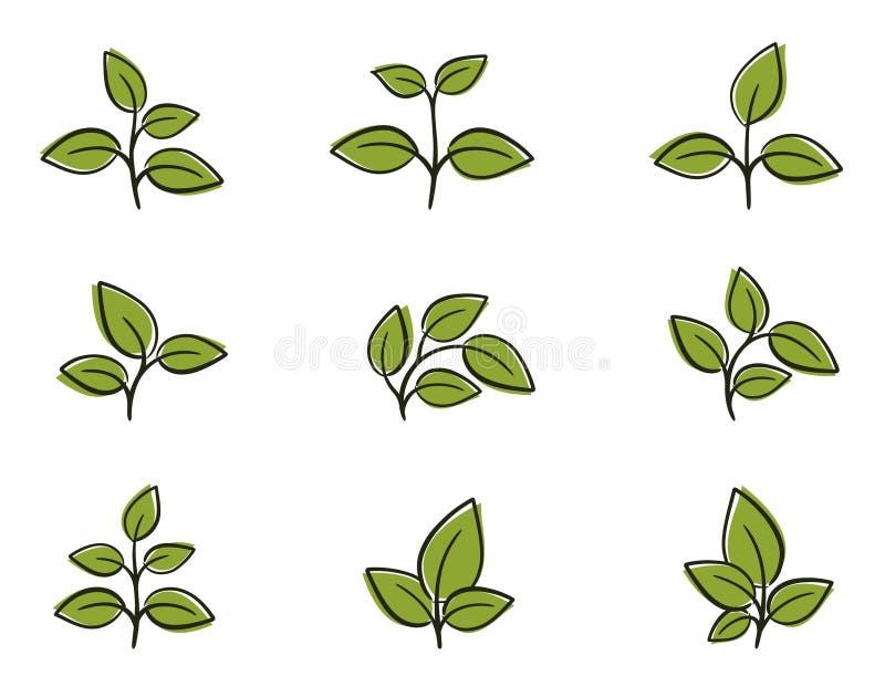 Green Plant Set. Spring, Nature and Planting Design Elements. Vector Images Stock Illustration ...