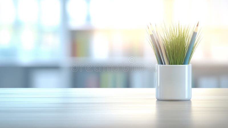 A Green Plant Sits on an Empty Desk in a Modern Office Workspace ...