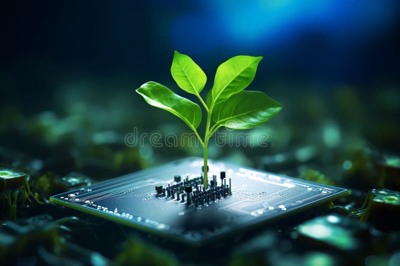 Green Plant Sprout on Computer Chip. a Modern Take on Nature and ...