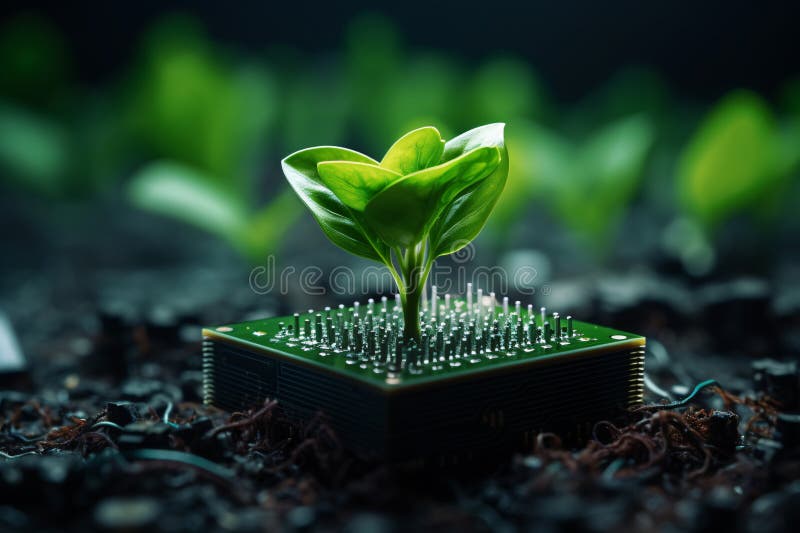 Green Plant Sprout on Computer Chip. a Modern Take on Nature and ...