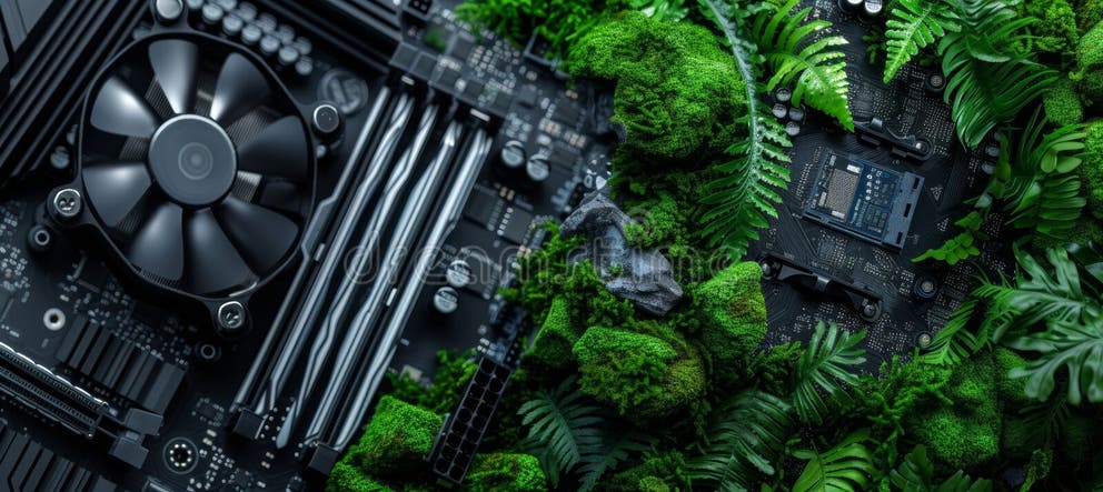 Green Plant Sprouting from Computer Processor with Space for Text ...