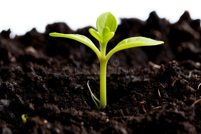 A Green Plant Sprouting from a Rich Soil Stock Image - Image of leaf ...