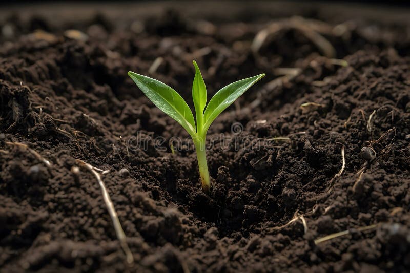 A Green Plant Sprouting from a Rich Soil Stock Image - Image of ...
