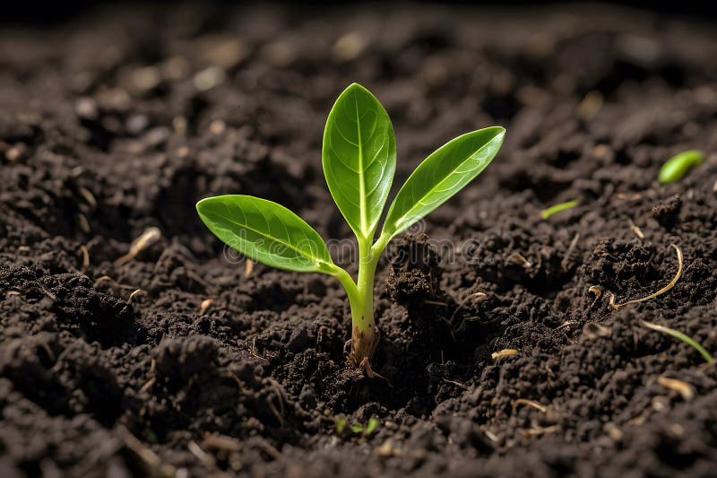 A Green Plant Sprouting from a Rich Soil Stock Image - Image of concept ...