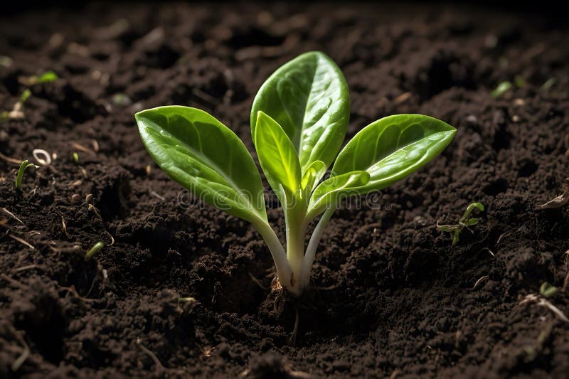 A Green Plant Sprouting from a Rich Soil Stock Image - Image of growth ...
