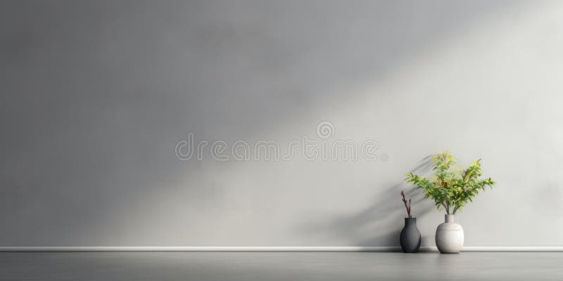 Green Plant in Vase in Empty Room. Botanical Composition on Grey Wall ...
