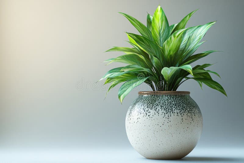 Green Plant in Vase on White Background with Space for Text Grainy Im ...