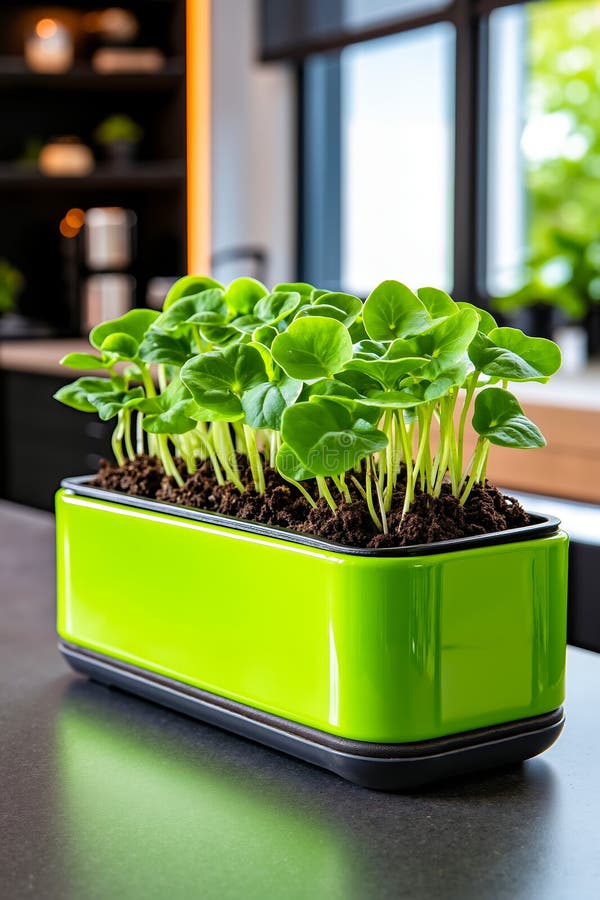 A Green Planter Sitting on Top of a Kitchen Counter Stock Photo - Image ...