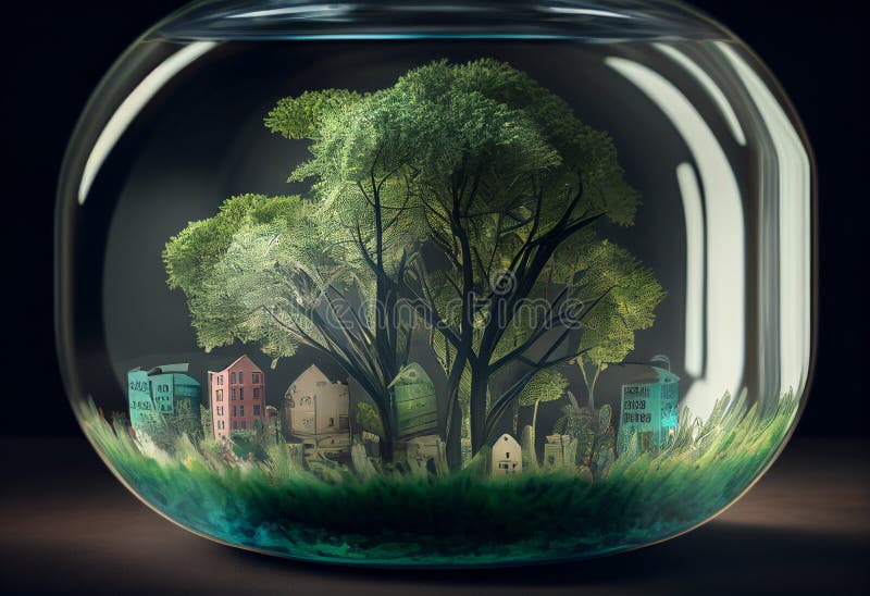 Green Plants in a Glass Jar - Ecosystem Concept. AI Genarated Stock ...