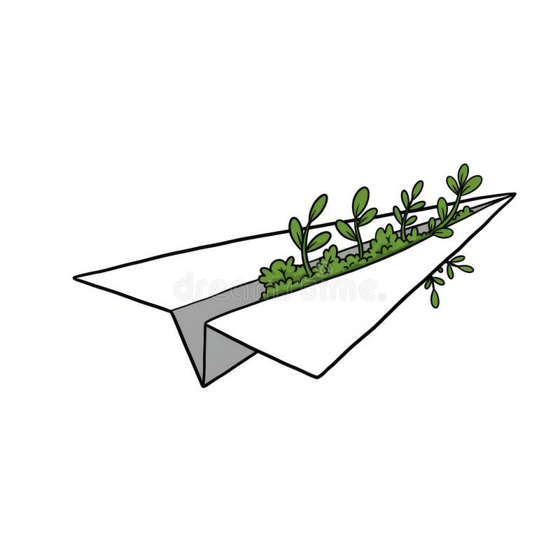 Green Plants Growing in a Paper Airplane Illustration Stock ...