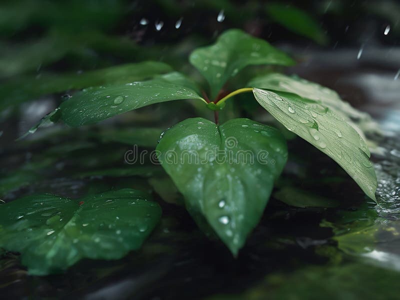 Green Plants Hit by Heavy Rain Stock Illustration - Illustration of ...