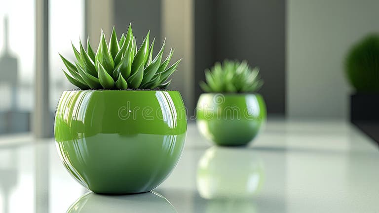 Green Plants in Modern Ceramic Pots on a Clean Bright Surface Pic Stock ...