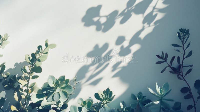 Green Plants and Shadows on a White Wall Stock Illustration ...