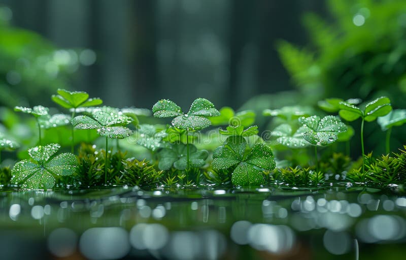 Green Plants and Water in the Forest. a Shamrock Leaves Stock Photo ...