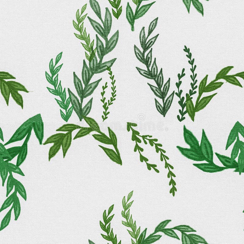 Green Plants on White Canvas.Seamless Fabric Texture Stock Photo ...