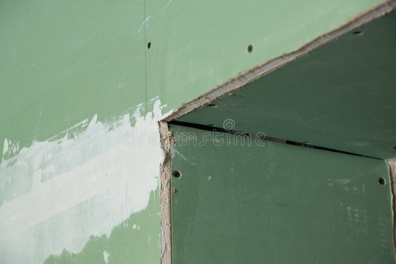 Green Plasterboard Wall in a Room during Renovation, Renovation of an ...