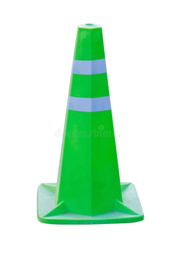 Green Plastic Barrier Cone and White Stripes Isolated on White ...