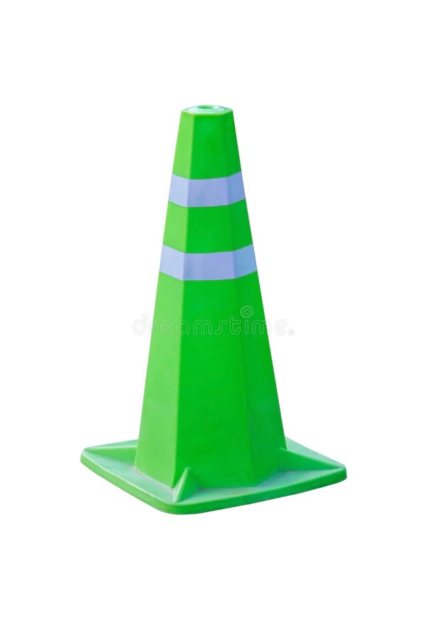 Green Plastic Barrier Cone and White Stripes Isolated on White ...