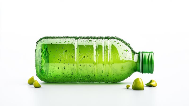 Plastic Bottle with Lime Green Liquid and Algae Isolated on White ...