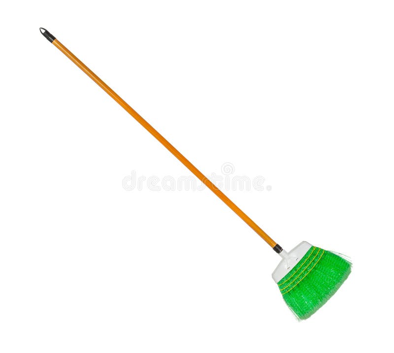 Green Plastic Broom with Log Brown Handle Stock Photo - Image of single ...