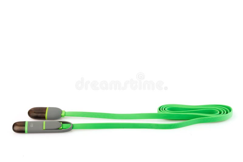 Green Plastic Cable USB-Lightning on White Background. Close Up Stock ...
