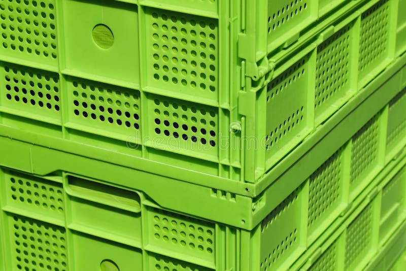 Green plastic crates stock photo. Image of market, background - 153119044