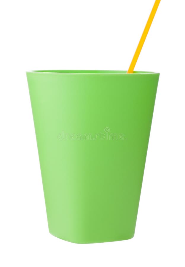 Green Plastic Cup with Straw Isolated on White Stock Image - Image of ...